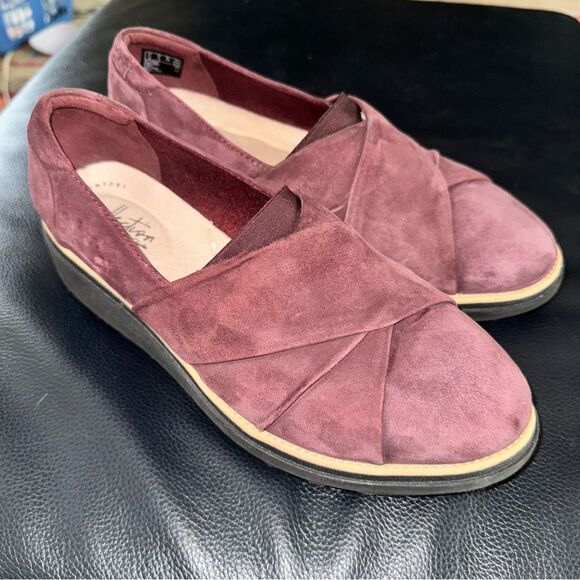 Clarks | Shoes | Clarks Collection Burgundy Suede Loafers Sharon Form ...